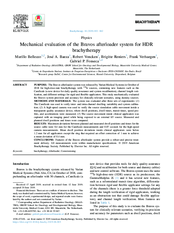 (PDF) Mechanical evaluation of the Bravos afterloader system for HDR ...