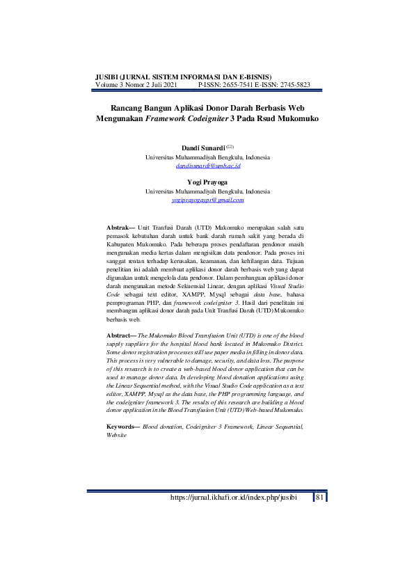 (PDF) Rancang Bangun Aplikasi Donor Darah Berbasis Web Mengunakan Framework Codeigniter 3 Pada ...
