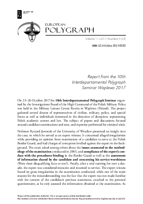 (PDF) Report from the 10th Interdepartamental Polygraph Seminar Waplewo ...