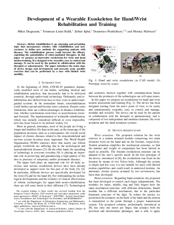 (PDF) Development of a Wearable Exoskeleton for Hand/Wrist ...