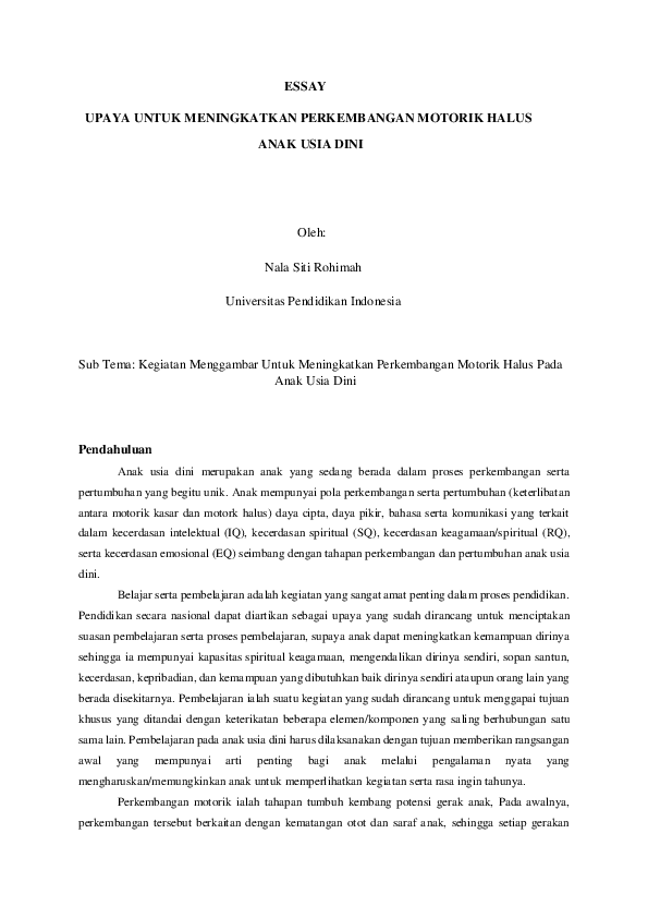 (PDF) UPAYA UNTUK MENINGKATKAN PERKEMBANGAN MOTORIK HALUS ANAK USIA DINI