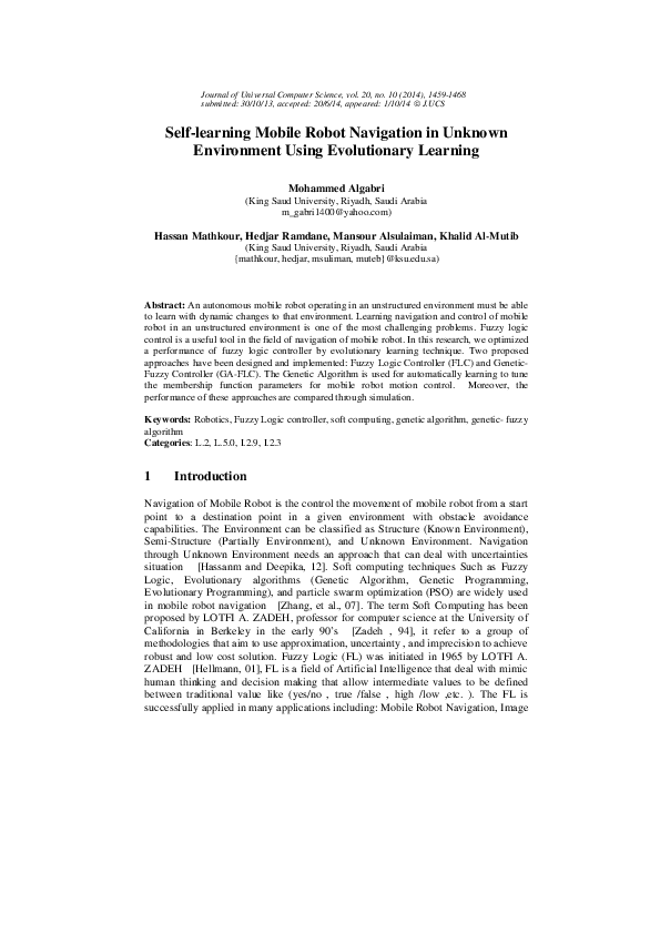 Pdf Evolving Fuzzy Logic For Mobile Robot Navigation