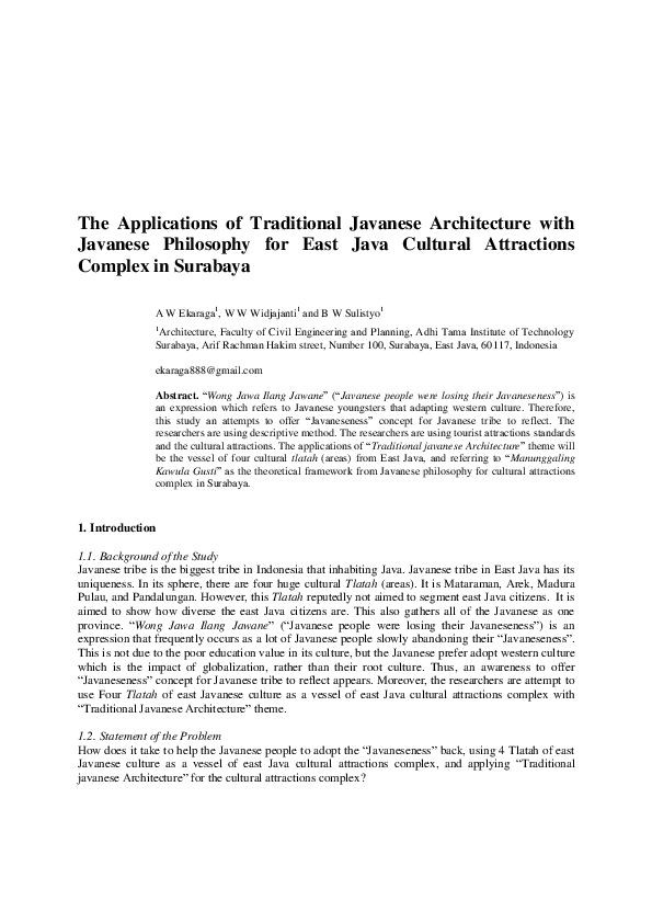 (PDF) The Applications of Traditional Javanese Architecture with ...
