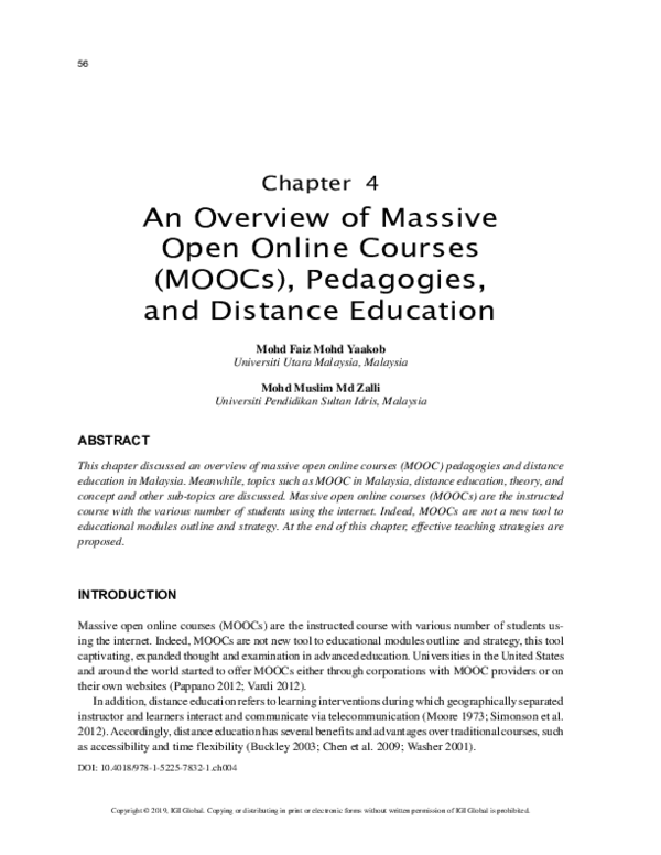 (PDF) An Overview of Massive Open Online Courses (MOOCs), Pedagogies ...