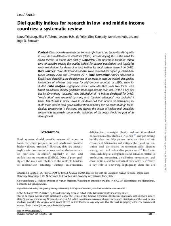 (PDF) Diet quality indices for research in low- and middle-income ...