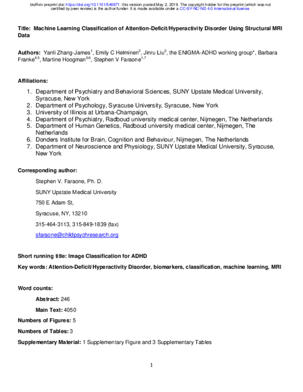 (PDF) Machine Learning Classification of Attention-Deficit/Hyperactivity Disorder Using ...