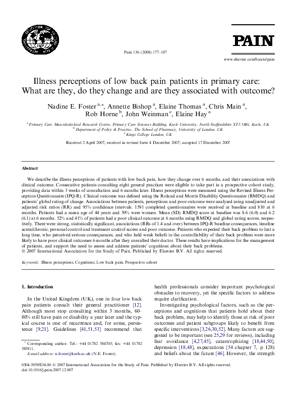 (PDF) Illness perceptions of low back pain patients in primary care ...