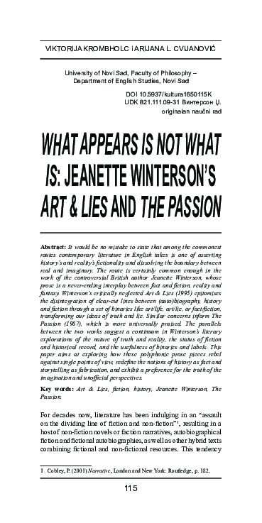 (PDF) Winterson's Art & Lies and The Passion: Truth and Fiction