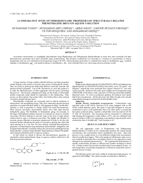 (PDF) A Comparative Study of Thermodynamic Properties of Structurally Related Phenothiazine ...