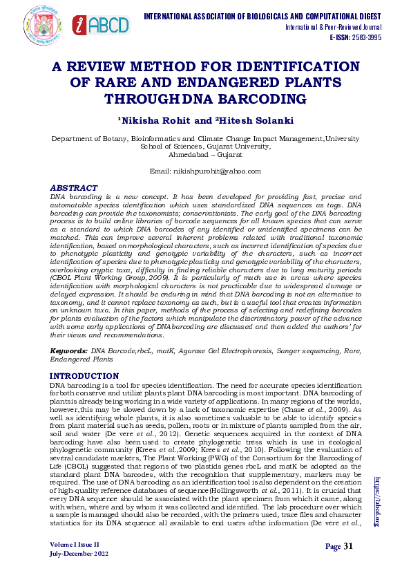 (PDF) A Review Method for Identification of Rare and Endangered Plants ...
