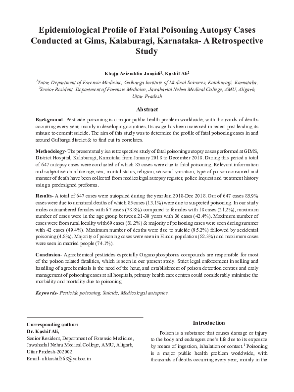 (PDF) Epidemiological Profile of Fatal Poisoning Autopsy Cases ...