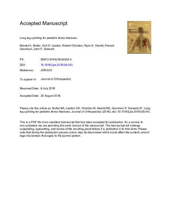 (PDF) Long Leg Splinting For Pediatric Femur Fractures