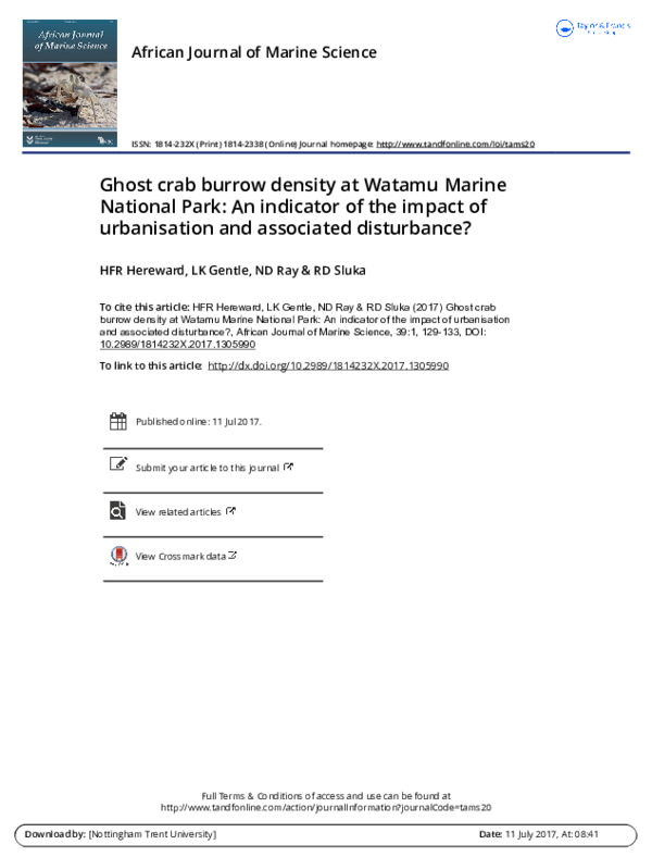 (PDF) Ghost crab burrow density at Watamu Marine National Park: An ...