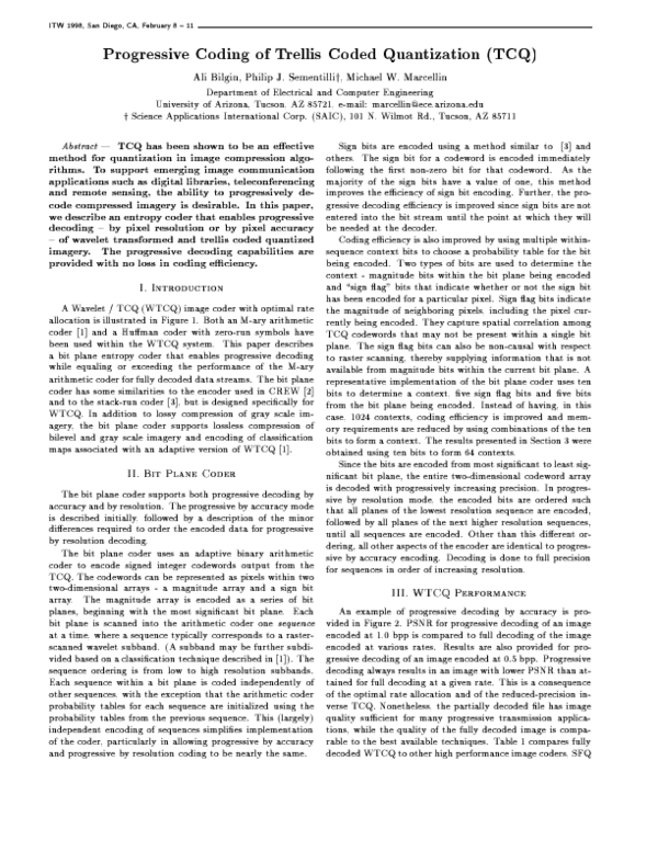 Pdf Progressive Coding Of Trellis Coded Quantization Tcq Alİ Fuat Bİlgİn
