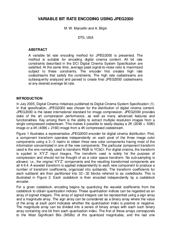 Pdf Variable Bit Rate Encoding Using Jpeg2000 Alİ Fuat Bİlgİn 8307