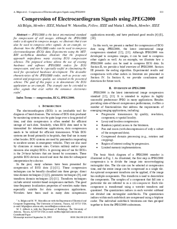 Pdf Compression Of Electrocardiogram Signals Using Jpeg2000 Alİ Fuat Bİlgİn