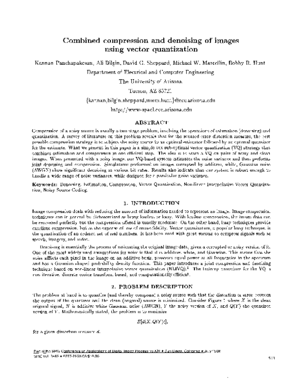 (PDF) Combined compression and denoising of images using vector quantization