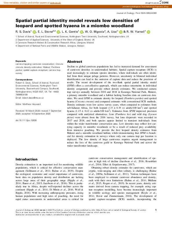 (PDF) Spatial partial identity model reveals low densities of leopard ...