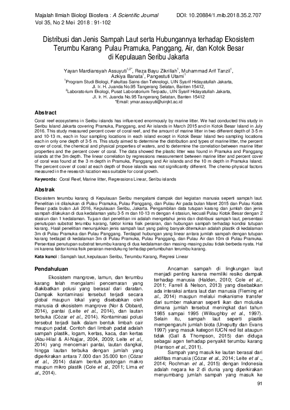 (PDF) Distribusi dan Jenis Sampah Laut serta Hubungannya terhadap ...