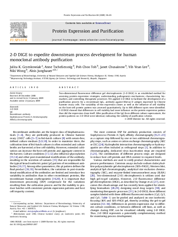 (PDF) 2-D DIGE to expedite downstream process development for human ...
