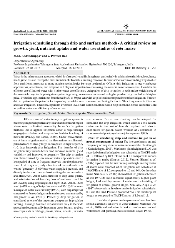 Pdf Irrigation Scheduling Through Drip And Surface Methods A