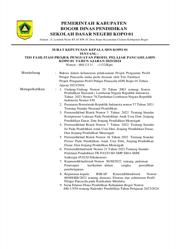 (PDF) SK FASILITATOR P5 SD NEGERI KOPO 01
