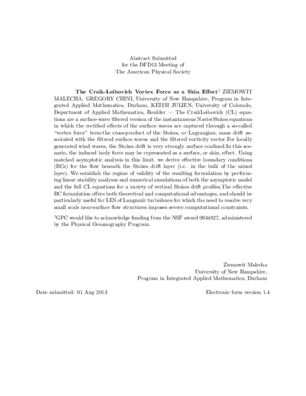 Pdf The Craik Leibovich Vortex Force As A Skin Effect