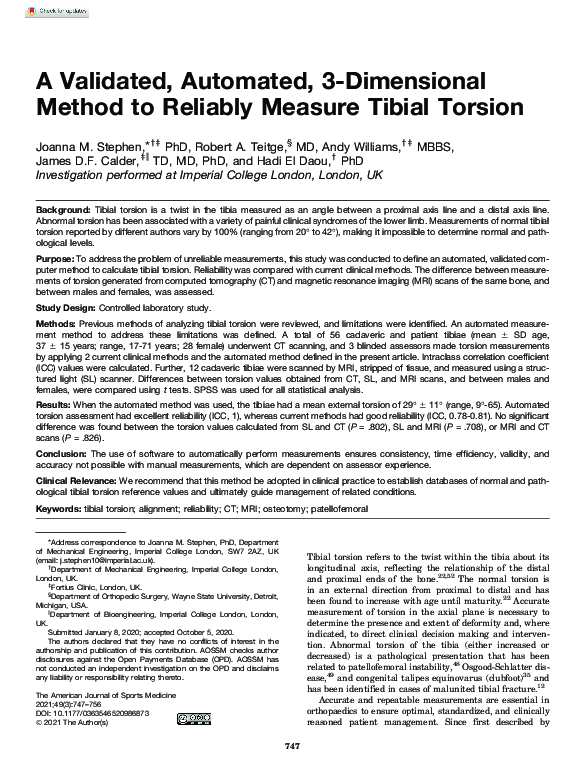 (PDF) A Validated, Automated, 3-Dimensional Method to Reliably Measure ...