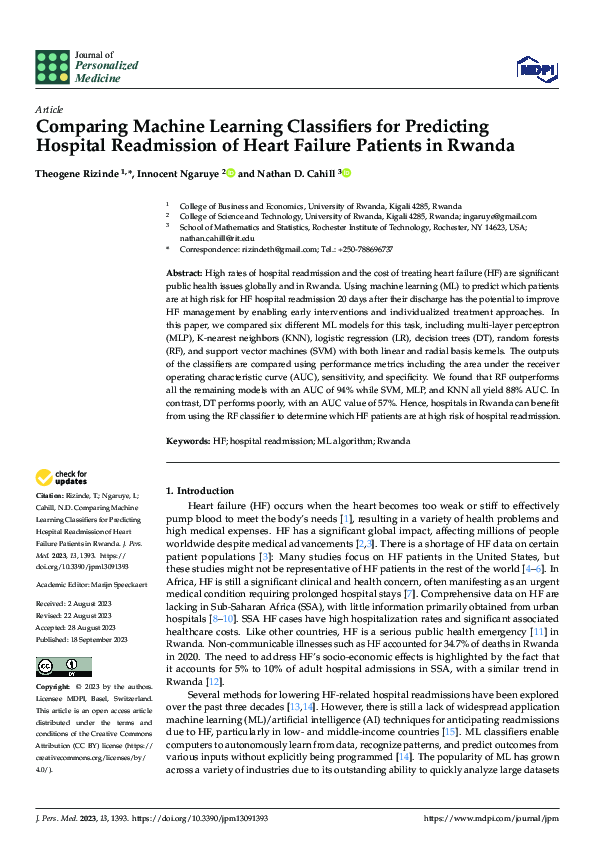 (PDF) Comparing Machine Learning Classifiers for Predicting Hospital ...