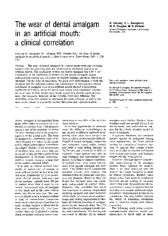 (PDF) The wear of dental amalgam in an artificial mouth: a clinical ...