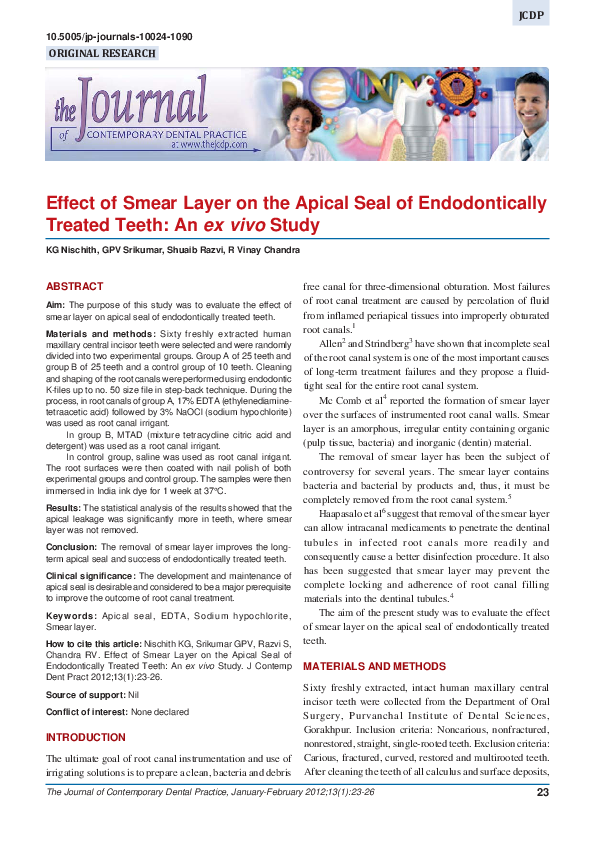 (PDF) Effect of Smear Layer on the Apical Seal of Endodontically ...