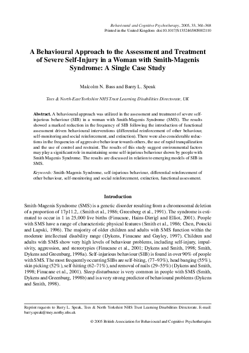 (PDF) A Behavioural Approach to the Assessment and Treatment of Severe ...