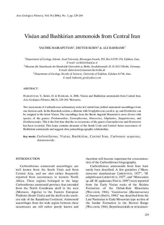 (PDF) Viséan and Bashkirian ammonoids from Central Iran