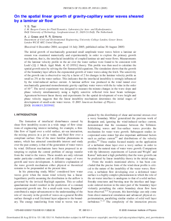 (PDF) On the spatial linear growth of gravity-capillary water waves sheared by a laminar air ...