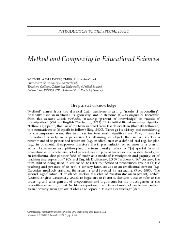 (PDF) Method and Complexity in Educational Sciences: Introduction to the Special Issue