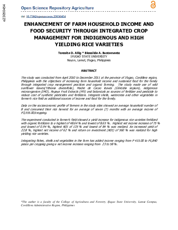 (PDF) Enhancement of Farm Household Income and Food Security through ...
