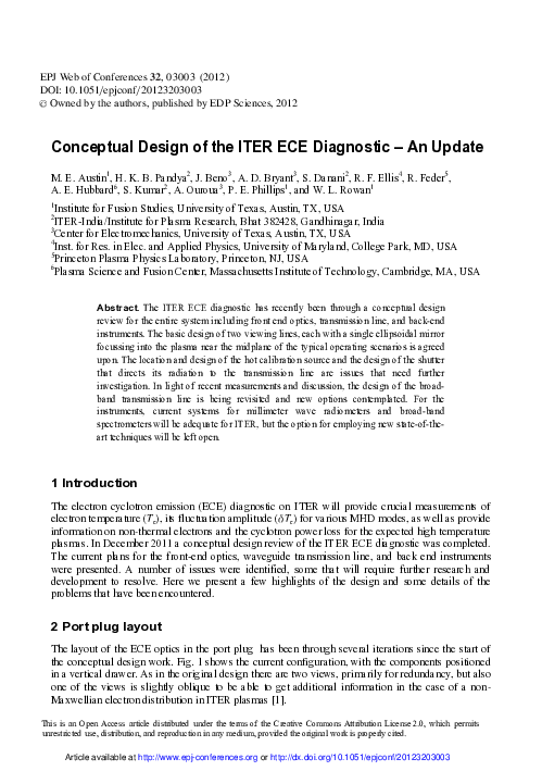 Pdf Conceptual Design Of The Iter Ece Diagnostic An Update