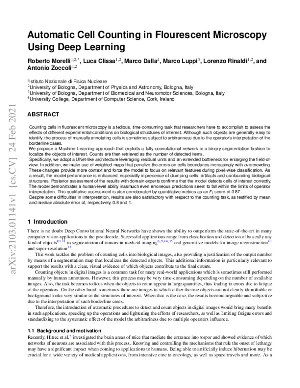 (PDF) Automatic Cell Counting in Flourescent Microscopy Using Deep Learning