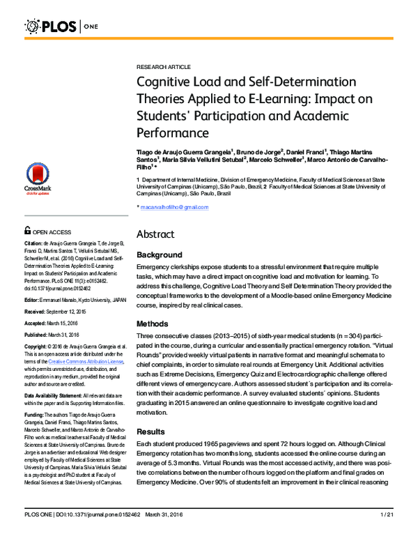 (PDF) Cognitive Load and Self-Determination Theories Applied to E-Learning: Impact on Students ...