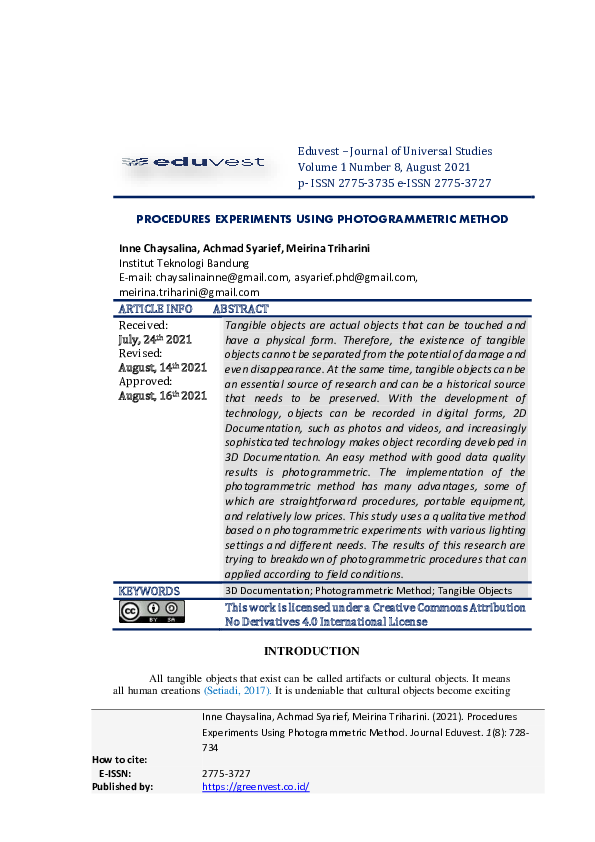 (PDF) Procedures Experiments using Photogrammetric Method | Achmad ...