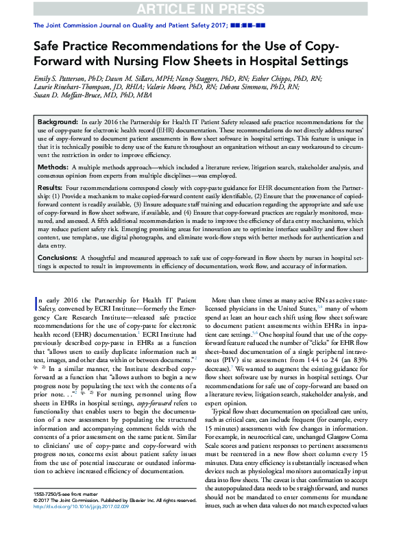 (PDF) Safe Practice Recommendations for the Use of Copy-Forward with ...