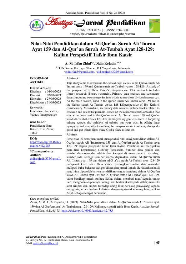 (PDF) Nilai-Nilai Pendidikan dalam Al-Qur’an Surah Ali ‘Imran Ayat 159 dan Al-Qur’an Surah At ...