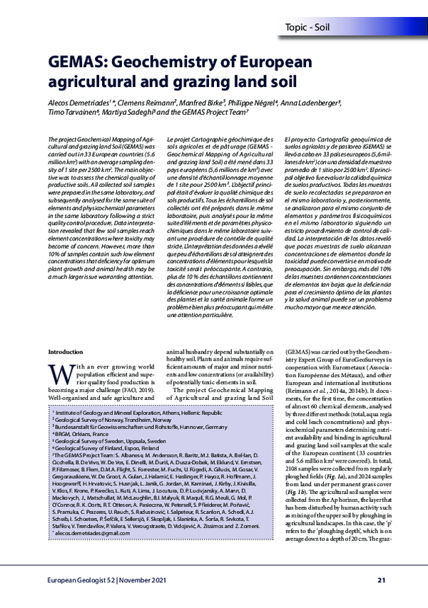 (PDF) GEMAS: Geochemistry of European agricultural and grazing land soil