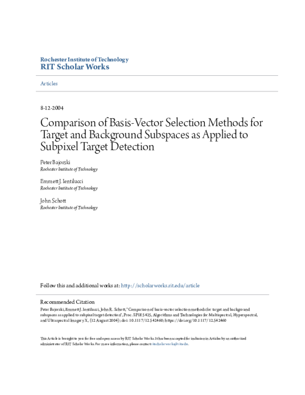 Pdf Comparison Of Basis Vector Selection Methods For Target And Background Subspaces As