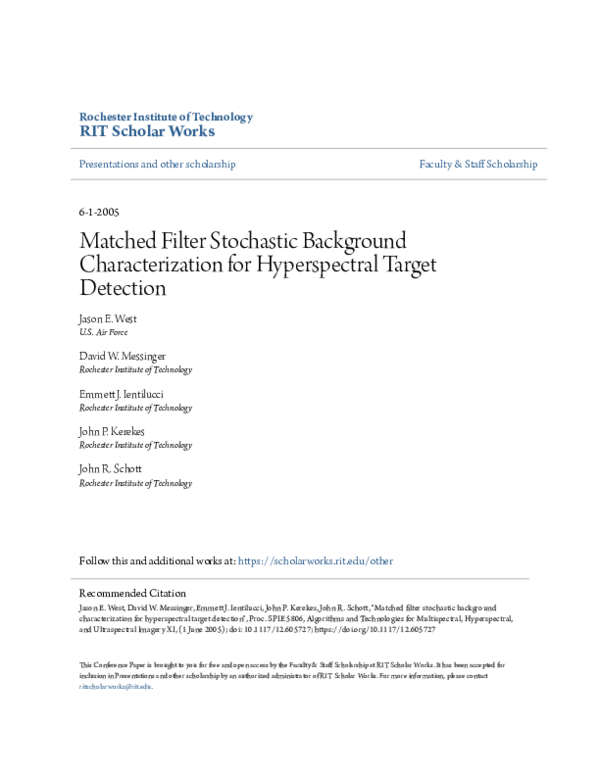 (PDF) Matched Filter Stochastic Background Characterization for Hyperspectral Target Detection