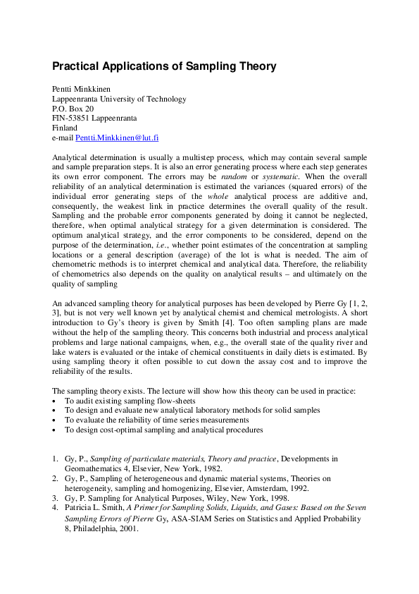 (PDF) Practical applications of sampling theory | Pentti Minkkinen ...