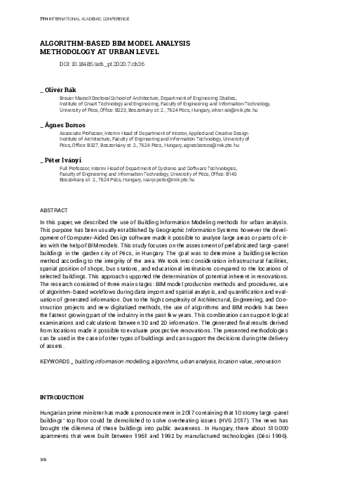 (PDF) Algorithm-Based Bim Model Analysis Methodology at Urban Level