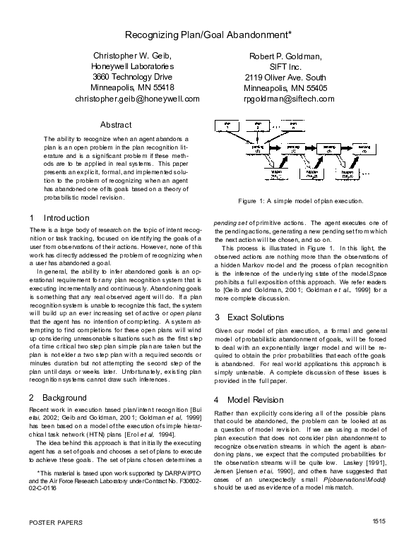 (PDF) Recognizing Goal Abandonment in Plan Recognition Systems