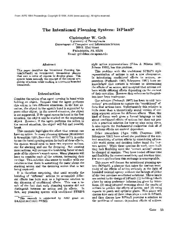 (PDF) The Intentional planning system: ItPlanS