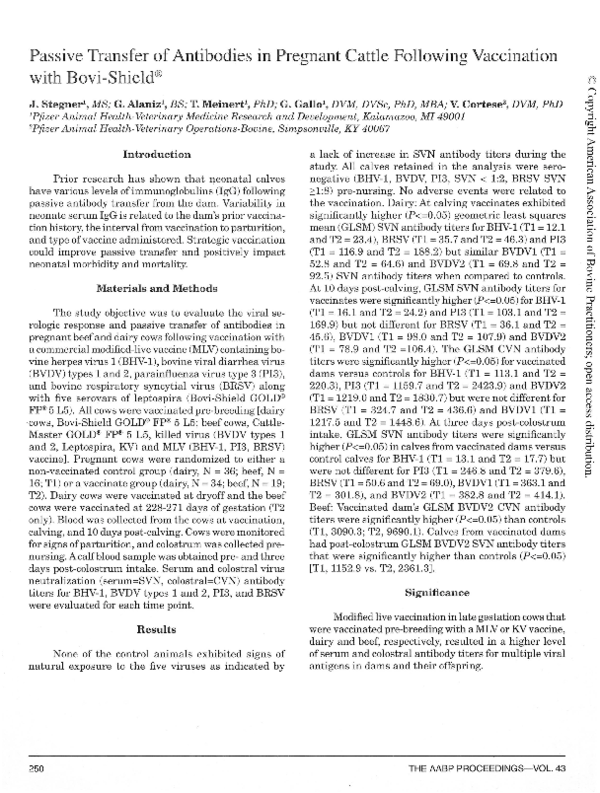 (PDF) Passive Transfer of Antibodies in Pregnant Cattle Following ...